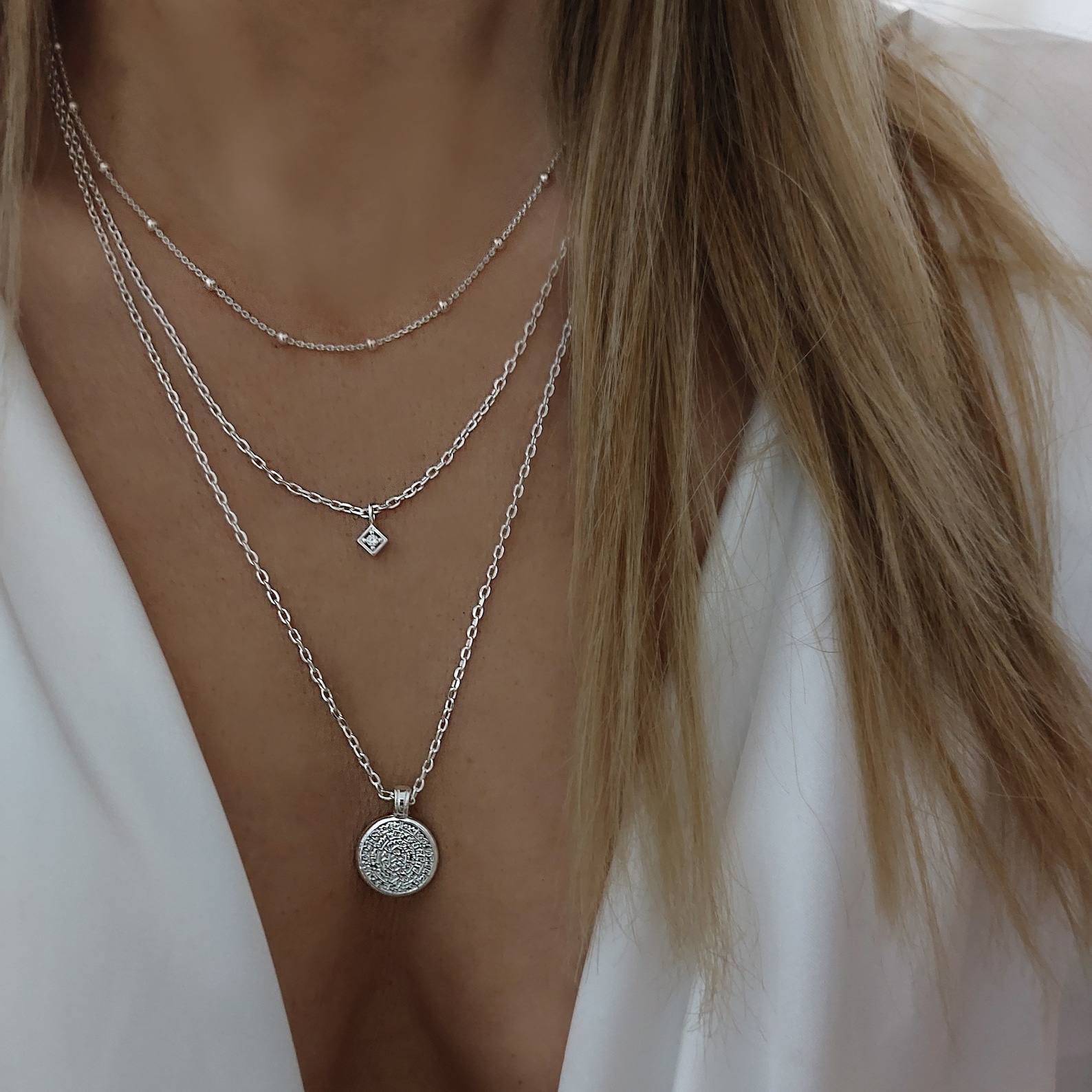 Silver Layered Necklace Set, Dainty Layered Silver Necklace, Layered ...