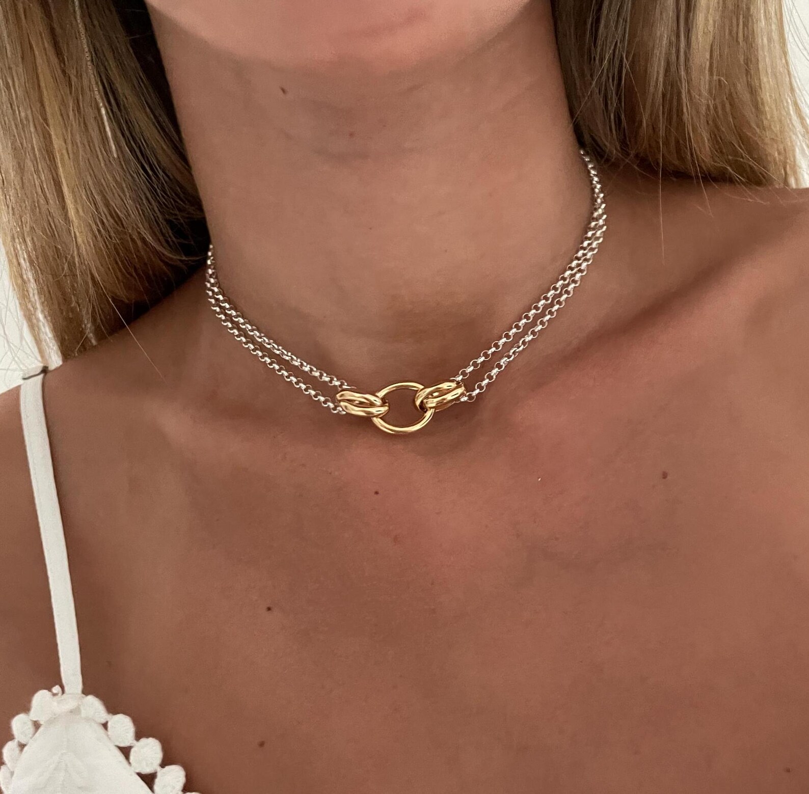 Sterling Silver Chunky Choker, Gold Oval Link Statement Necklace - Etsy