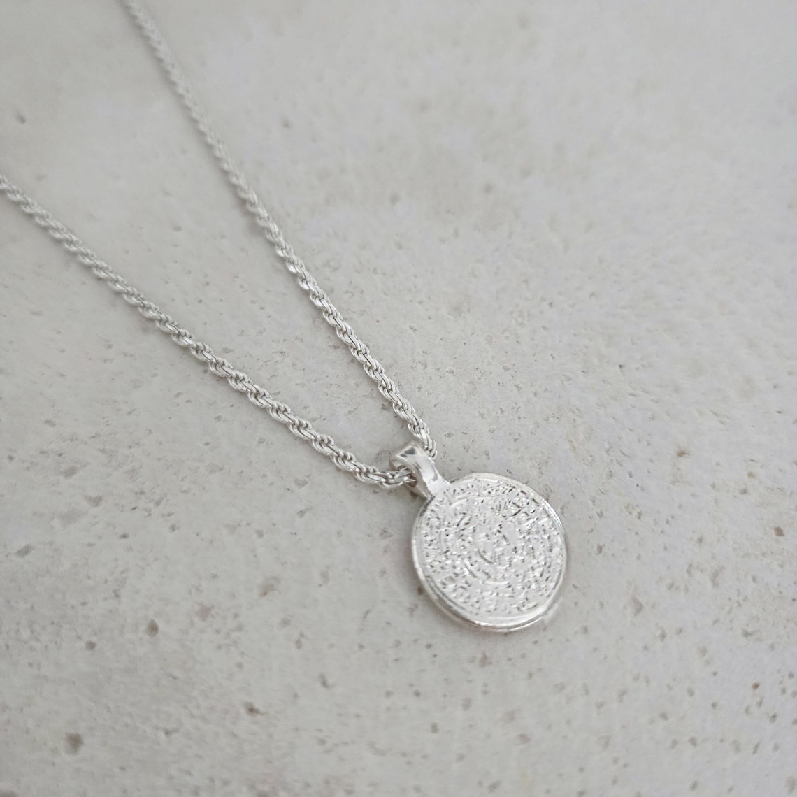 Sterling Silver Coin Necklace, Rope Chain Coin Silver Necklace, Coin ...