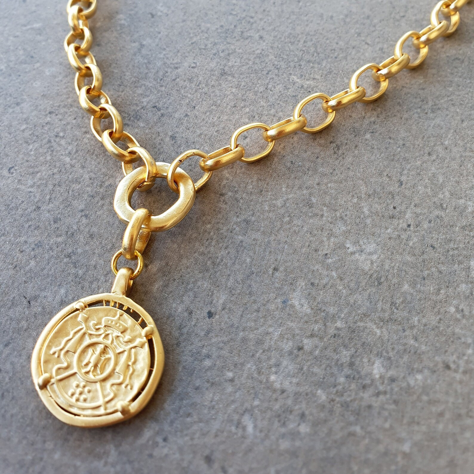 Gold Chunky Medallion Choker, Greek Coin Mythology Jewel - Etsy