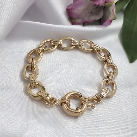 18K Gold Chunky Bracelet Gold Chain Bracelet Thick Chain - Etsy
