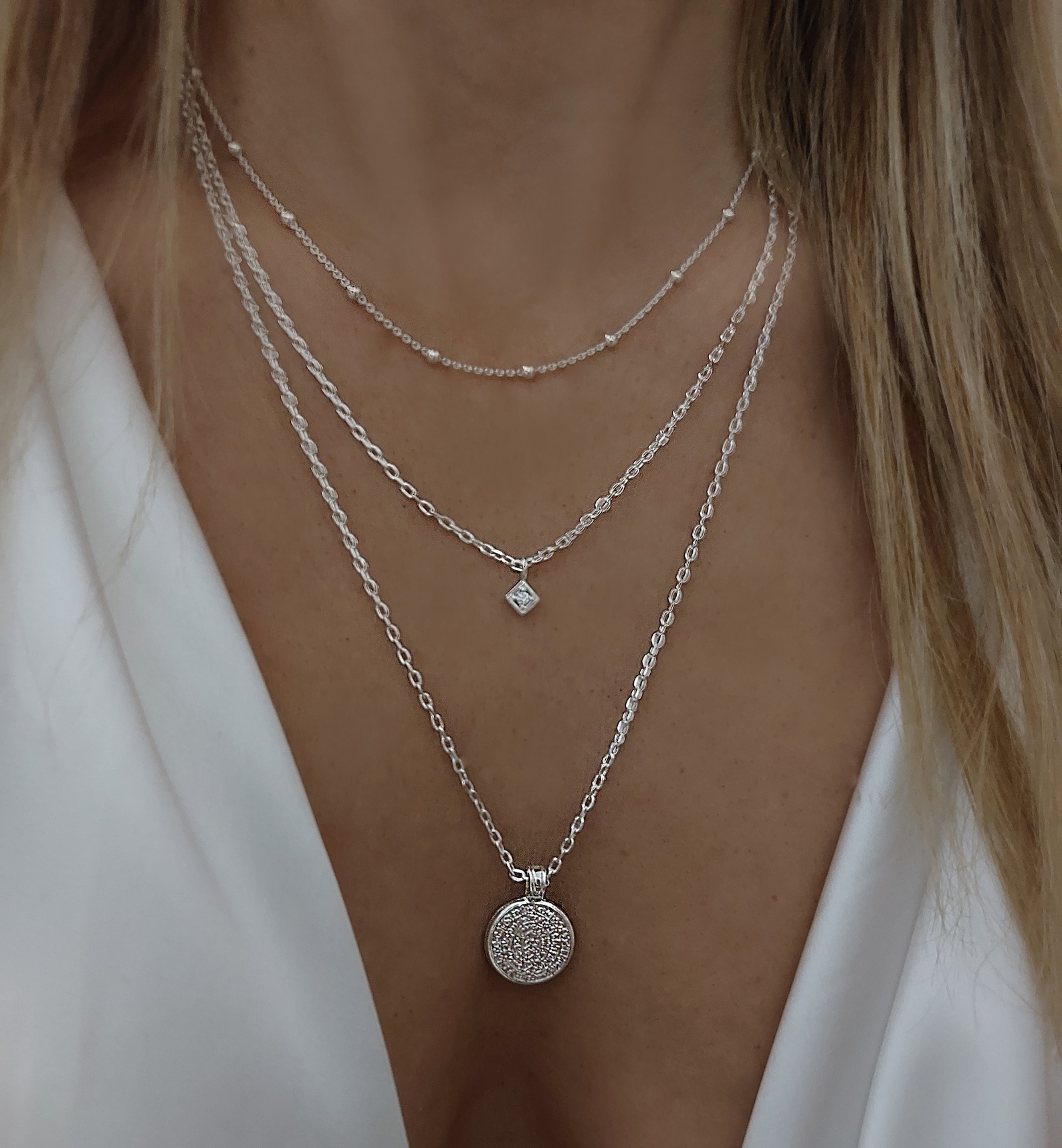 Silver Layered Necklace Set, Dainty Layered Silver Necklace, Layered ...