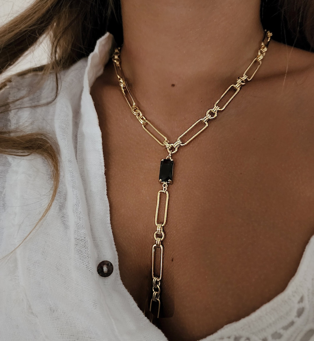 Gold Lariat Necklace, Gold Chunky Lariat Necklace, Y Gold Necklaces ...