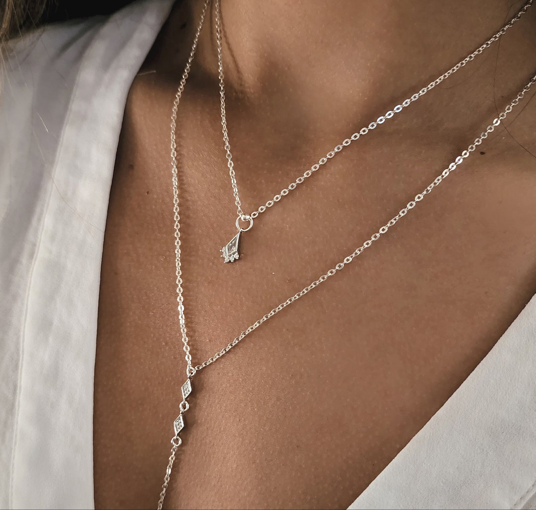 Sterling Silver Lariat Necklace, Dainty Silver Y Necklace, Delicate ...