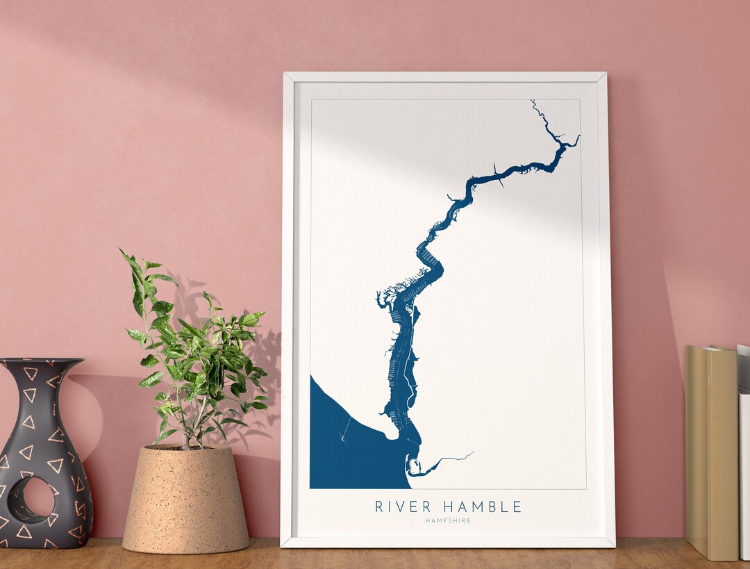 River Hamble Map - River Hamble Art Print, Hampshire Map, Hamble-le ...