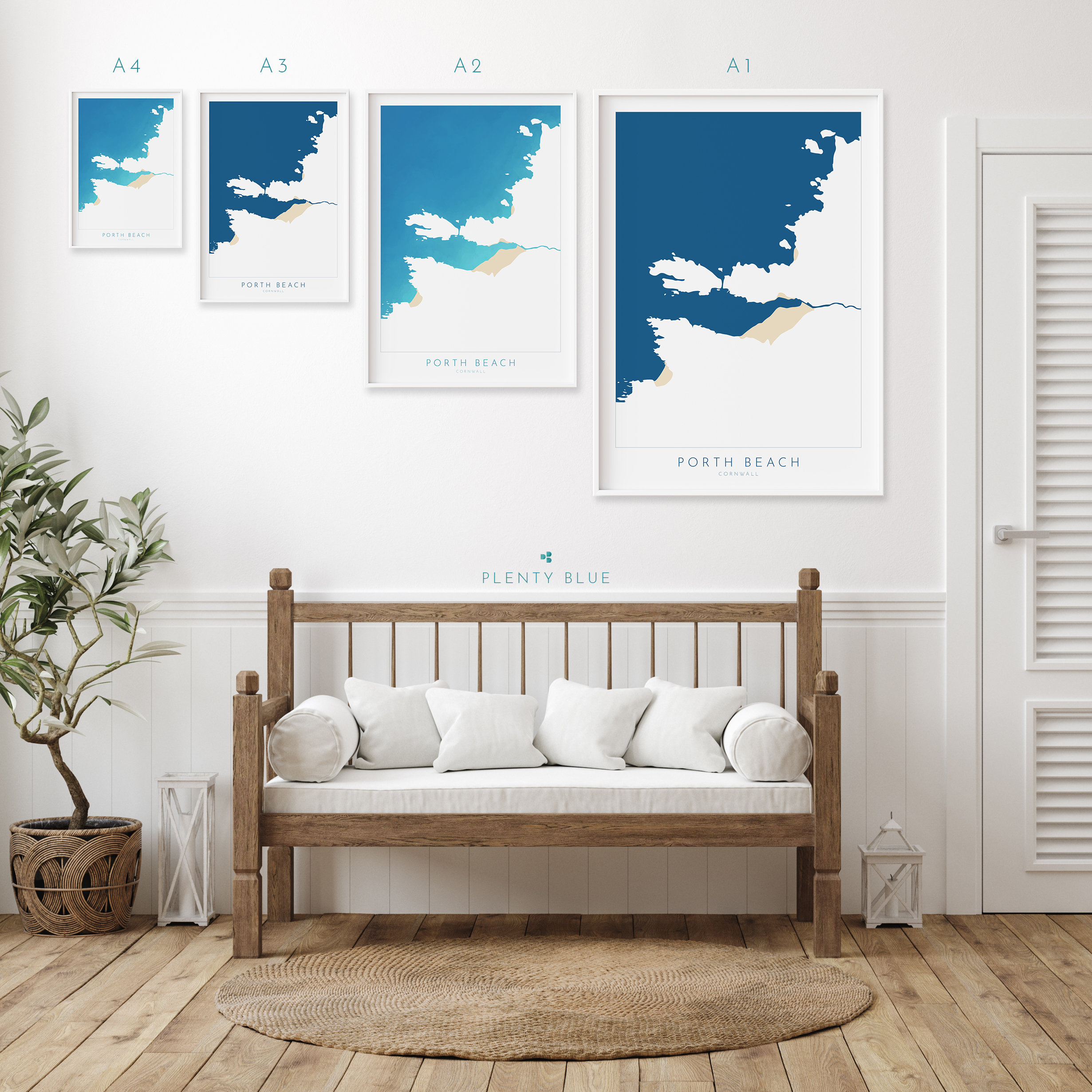 Porth Beach Art - Newquay Beach Print, Newquay Map, Cornwall Art ...