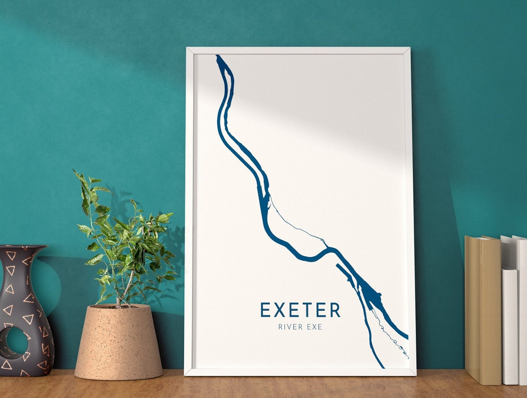 Exeter Map Art - River Exe Map, Devon Art, Exeter Travel Print ...