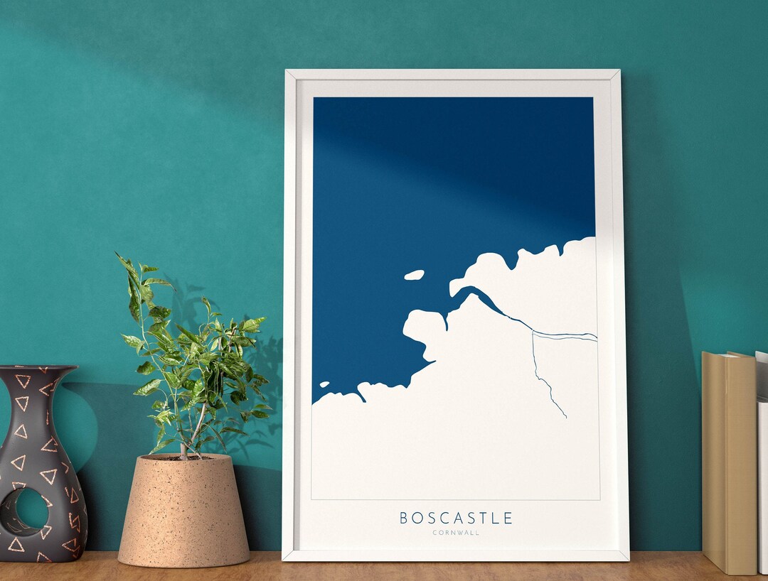 Boscastle Map Art - Cornwall Map, Boscastle Print Cornwall, River Map ...