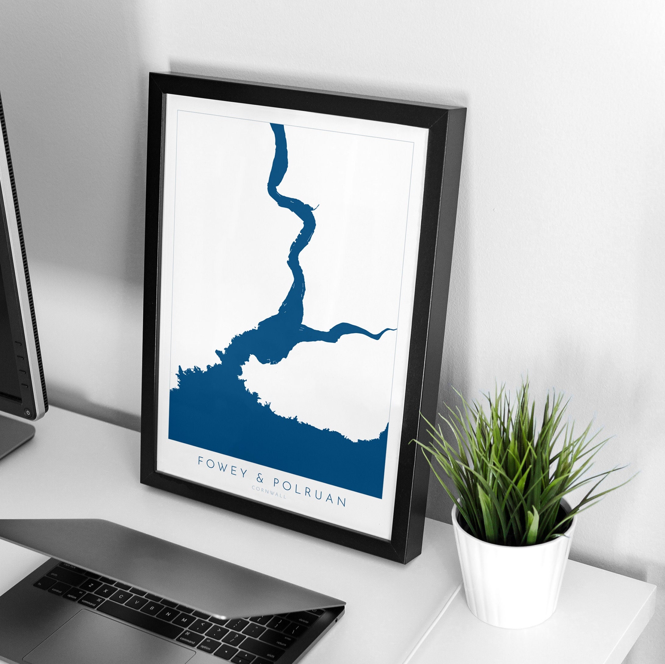 Fowey Print - Polruan Map Poster, River Fowey Art, Cornwall Map ...