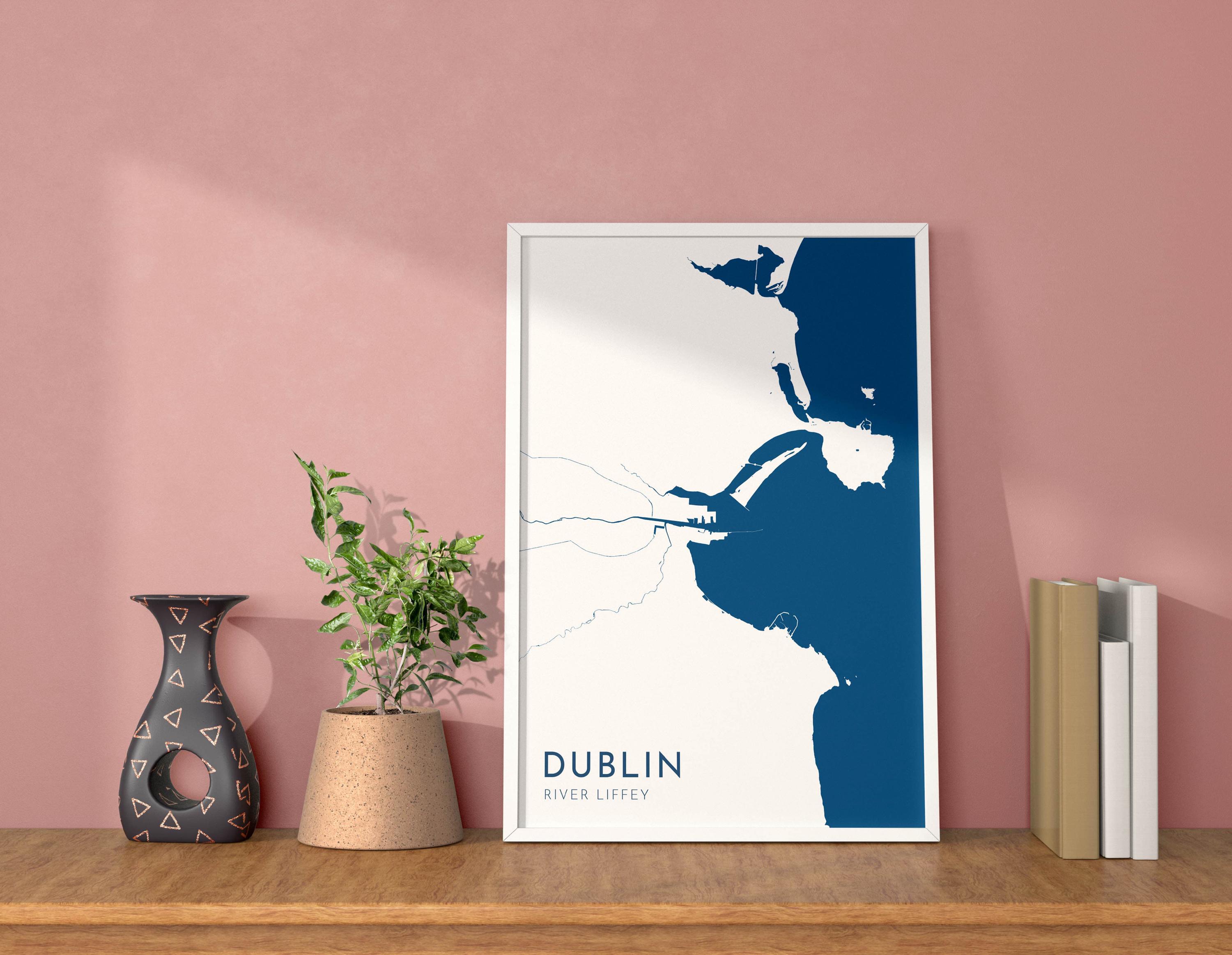 Dublin Map Art - Dublin River Liffey Map Art, Ireland Art Print ...