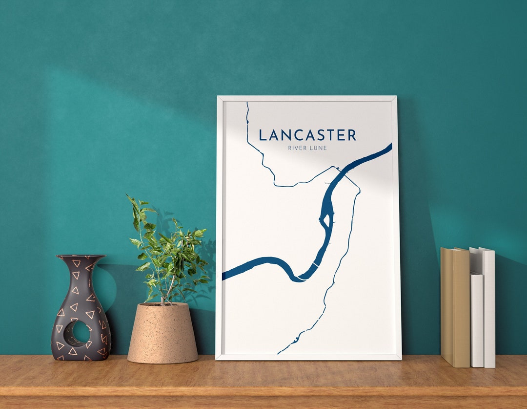 Lancaster Map Art - River Lune Map, Lancaster City Art, Lancashire Map ...