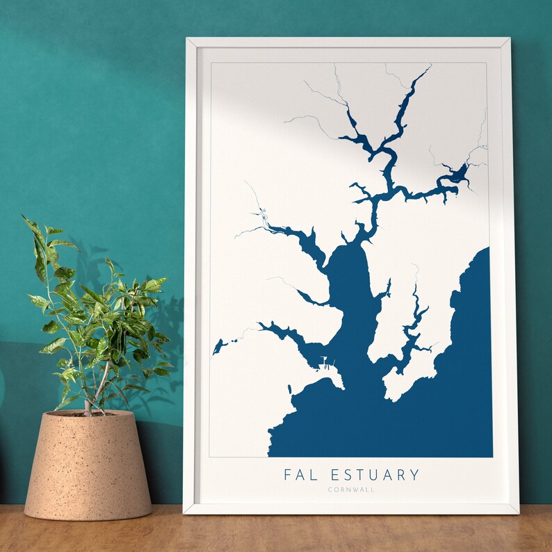 Fal Estuary Print - Cornwall Map, Falmouth Travel Poster, River Fal ...