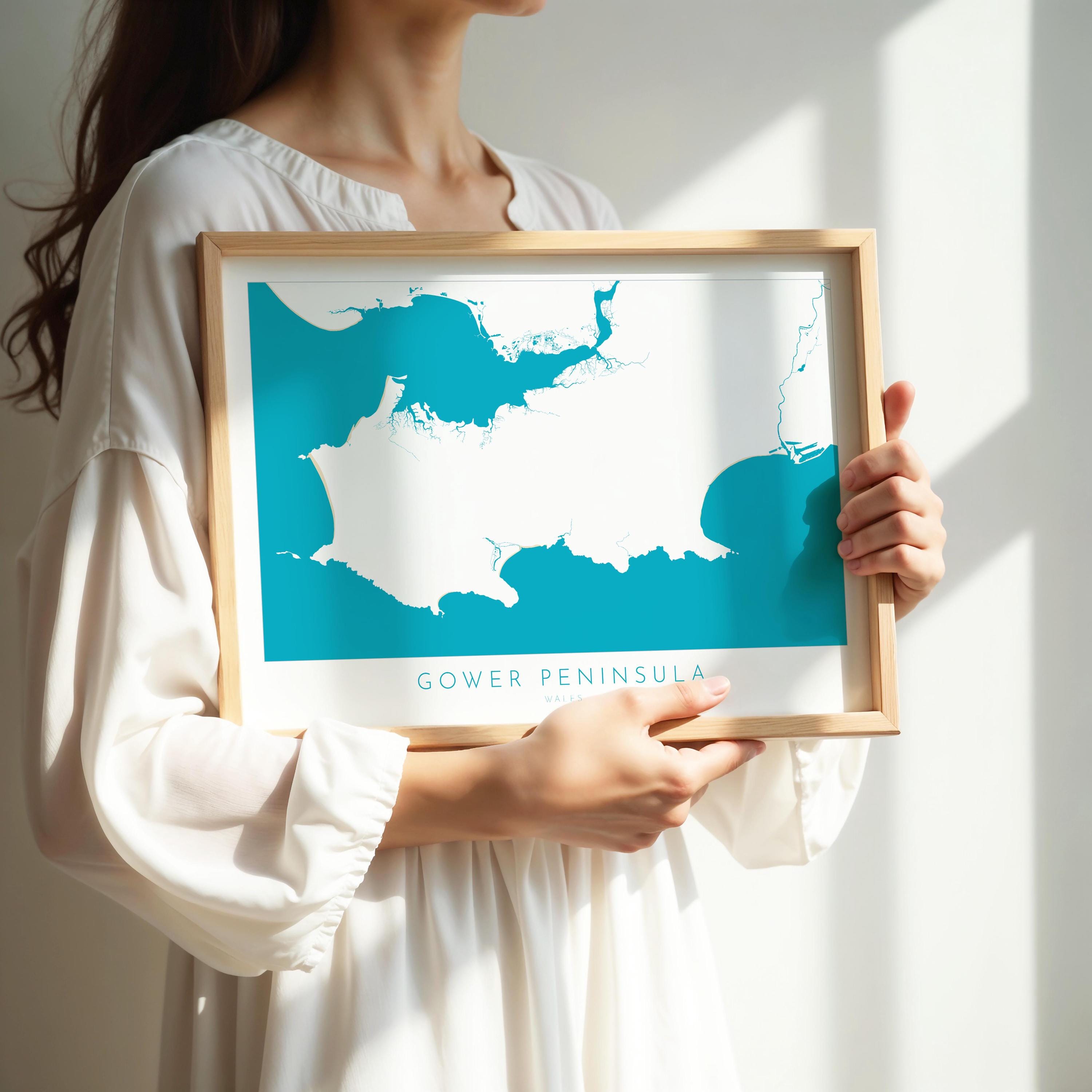 Gower Map Art - Wales Map, Gower Art Print, Mumbles Wall Art, Gower ...