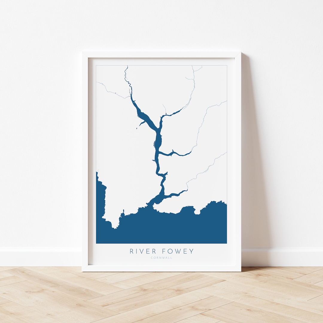 River Fowey Print Fowey Map Poster, Polruan Art, Cornwall Map, Cornish ...