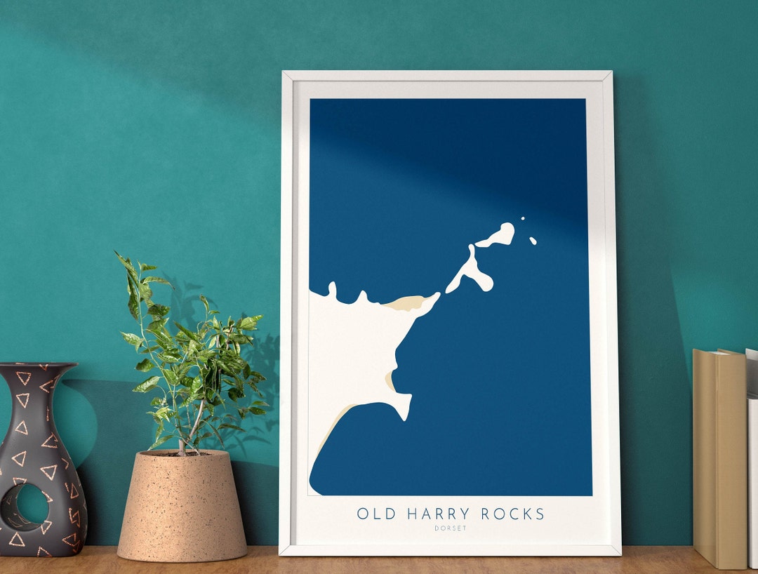 Old Harry Rocks Map Art- Dorset Map, Studland Beach Print, Old Harry ...