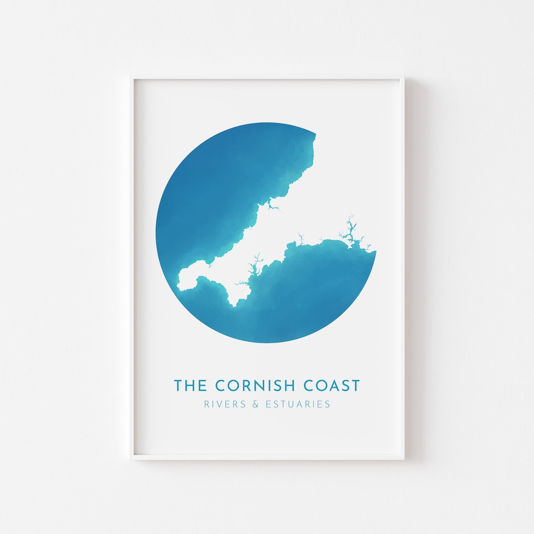 Cornwall Map Cornish Coastline Art, Cornwall Art, Cornwall Rivers ...