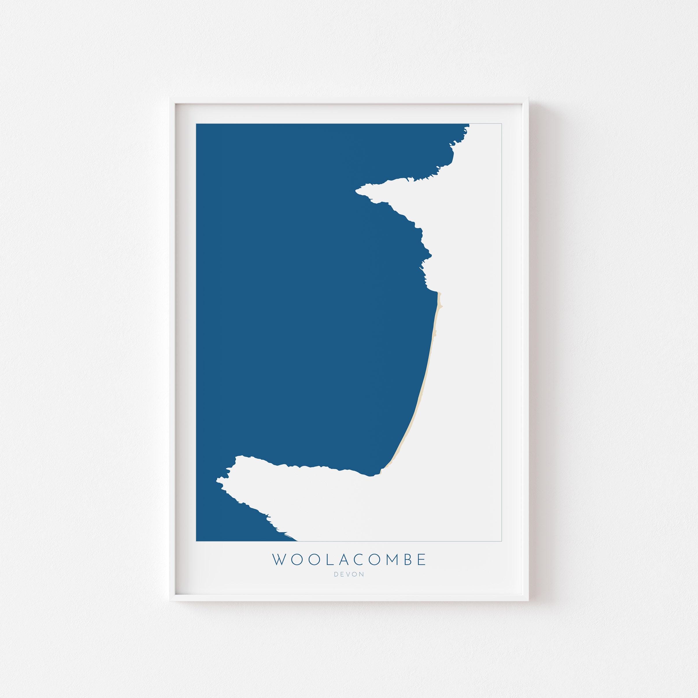 Woolacombe Map Art, Woolacombe Devon Map, Woolacombe Beach Print ...