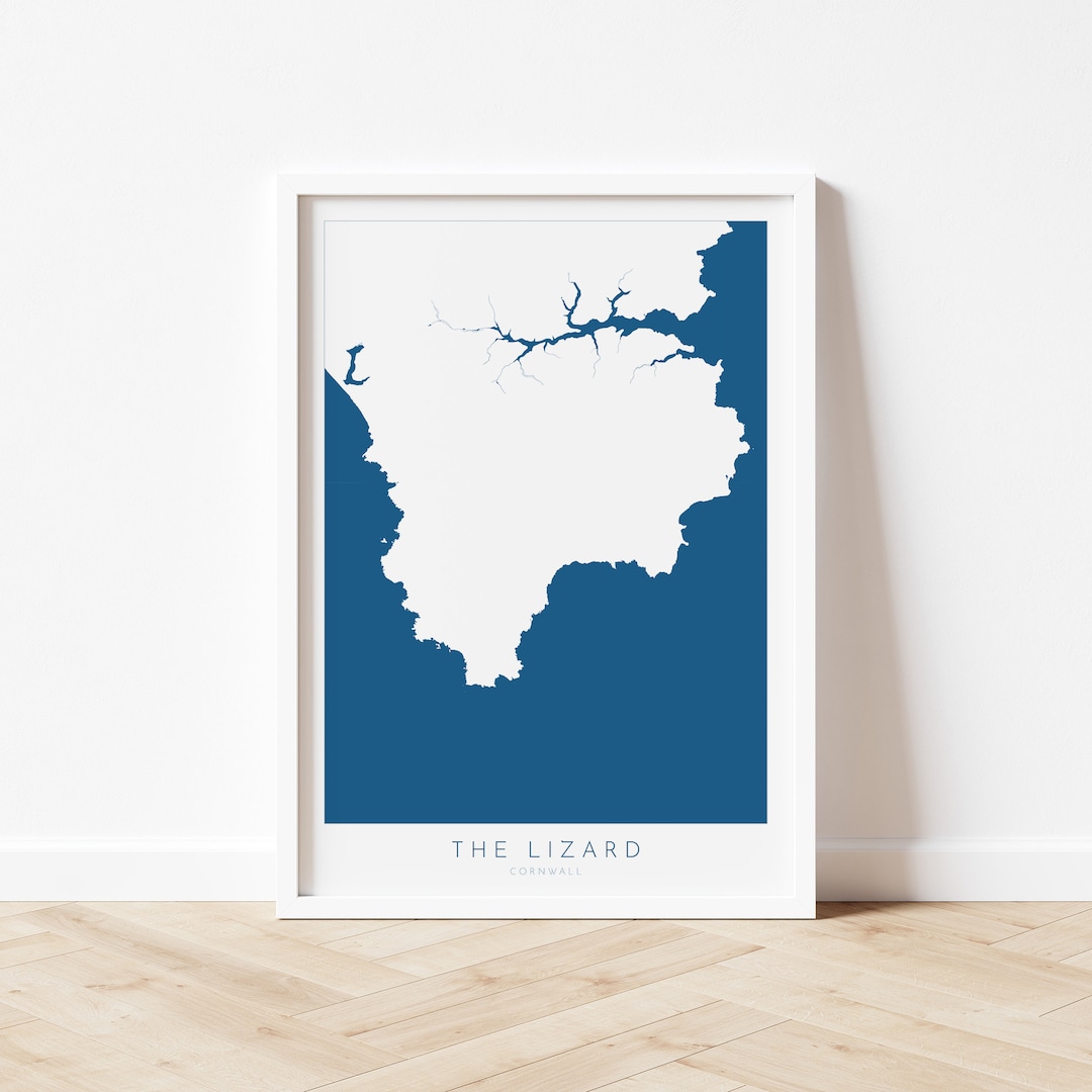 Lizard Peninsula Print - Cornwall Map, Helford River Travel Poster ...