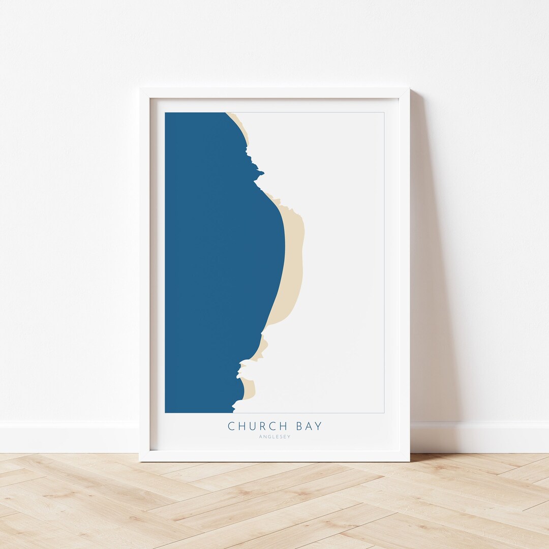 Church Bay Map Art - Anglesey Map, Church Bay Beach, Anglesey Coast ...