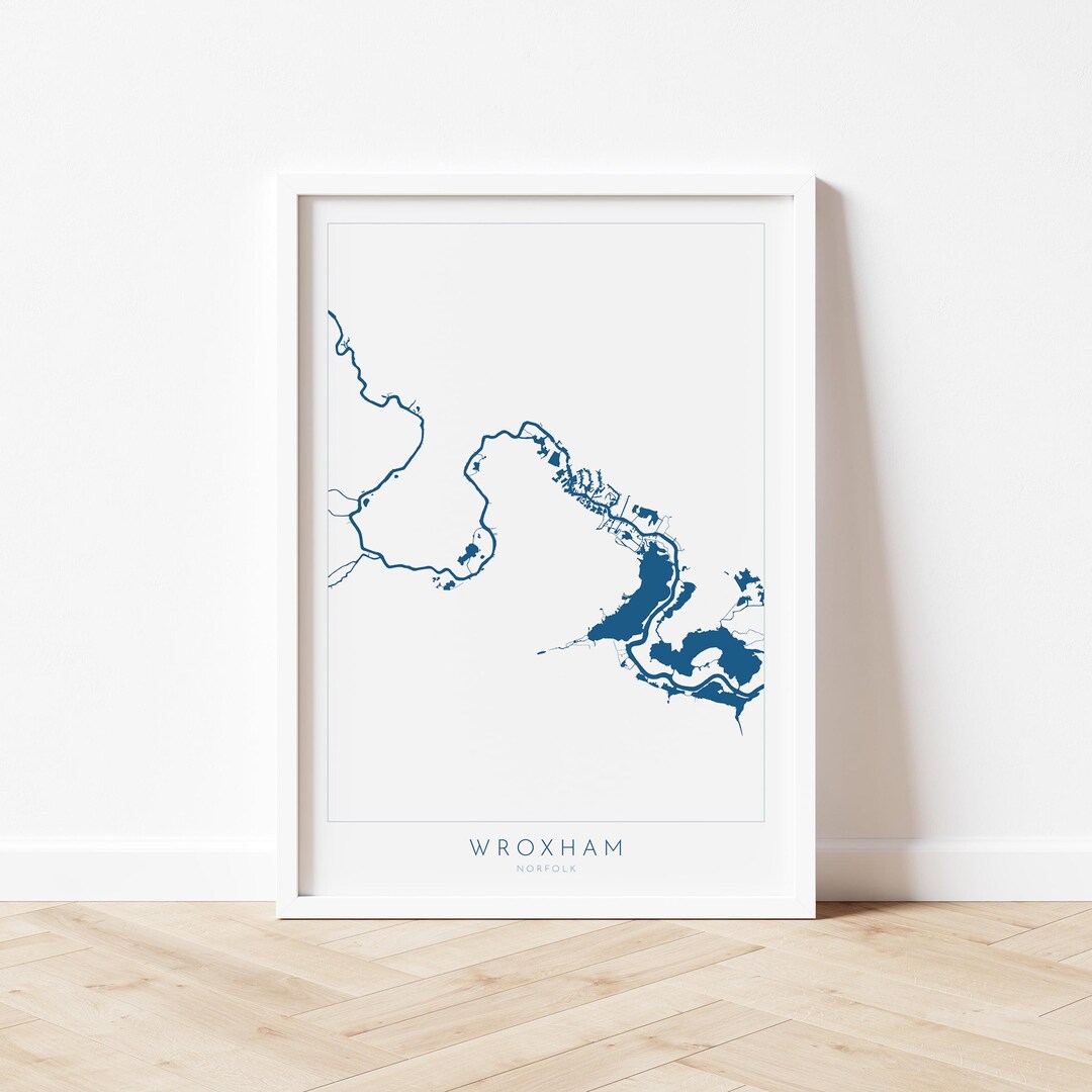 Wroxham Map - Norfolk Broads Map, Wroxham Norfolk Art Print, Hoveton ...