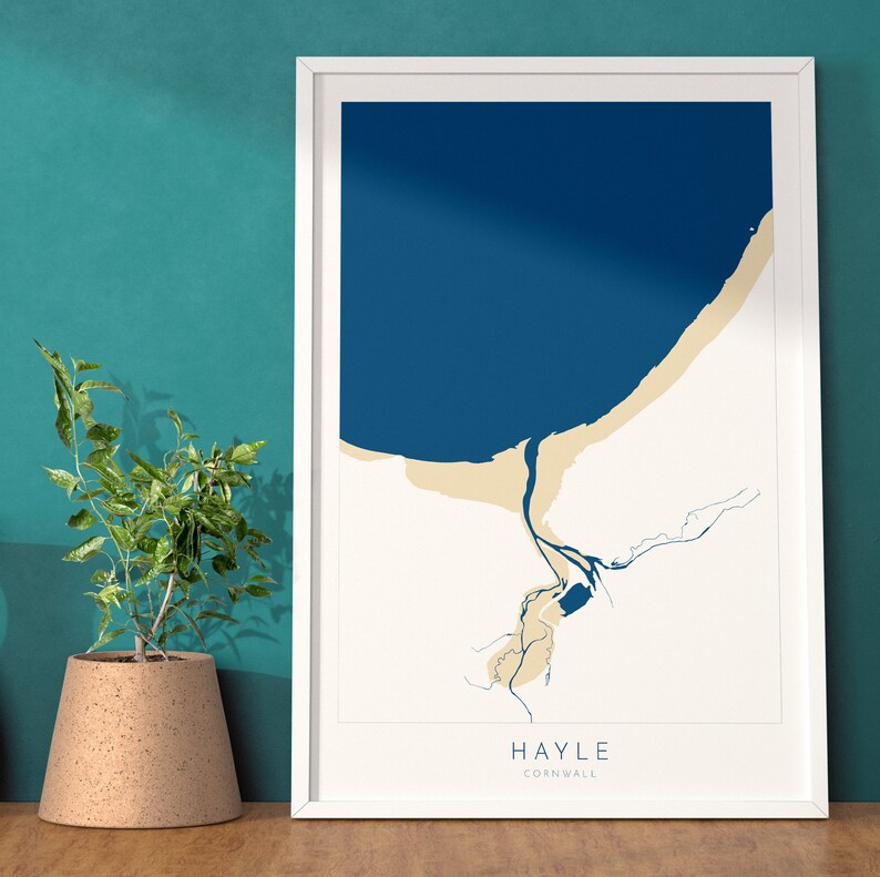 Hayle Map Art - Hayle Beach Print, River Hayle Print, Cornwall Art ...
