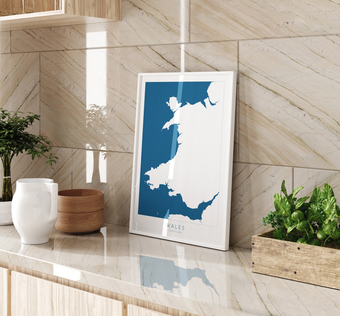 Wales Map Art - Wales Coast Map, Wales Coastline Art, Wales Art Poster ...