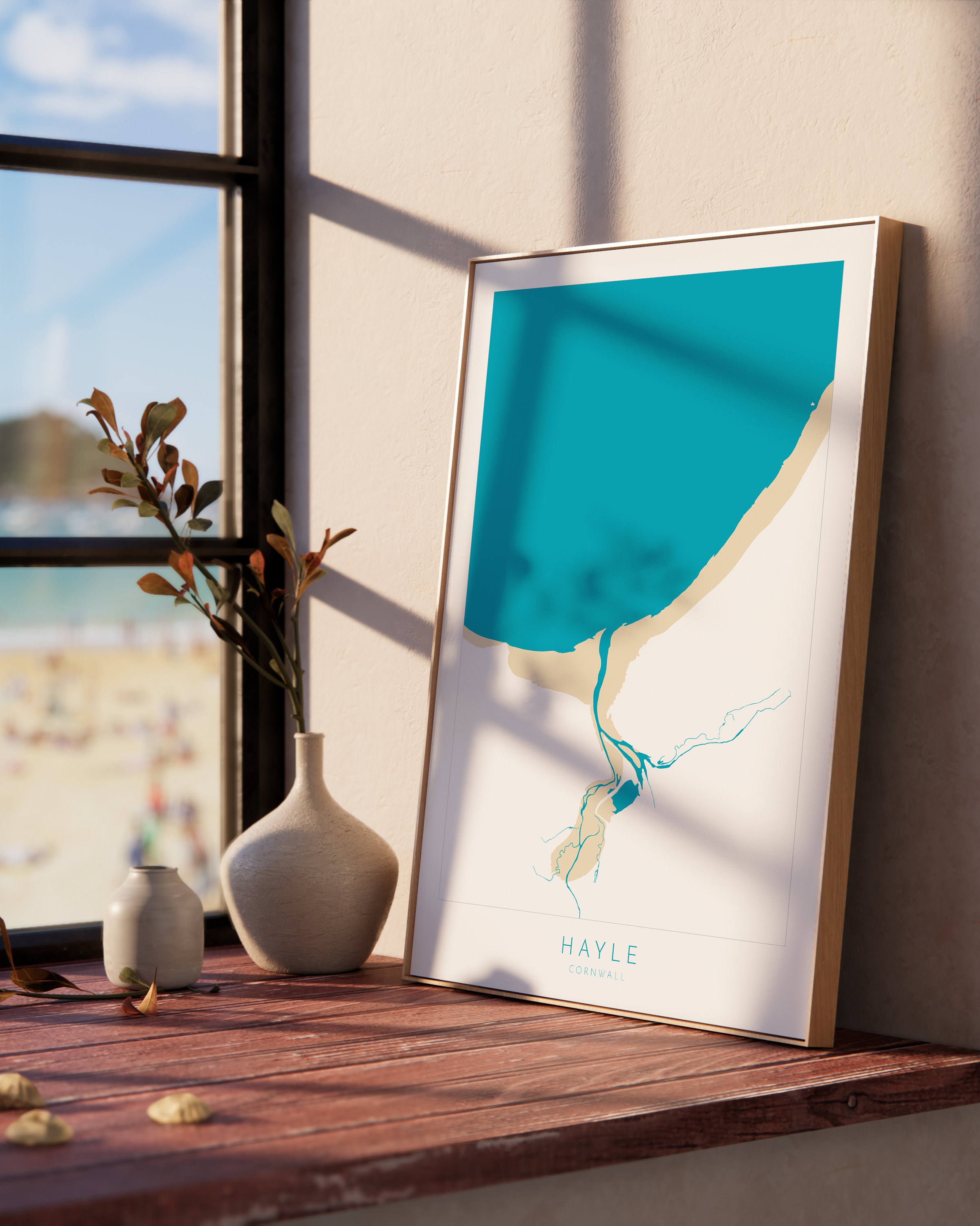 Hayle Map Art - Hayle Beach Print, River Hayle Print, Cornwall Art ...