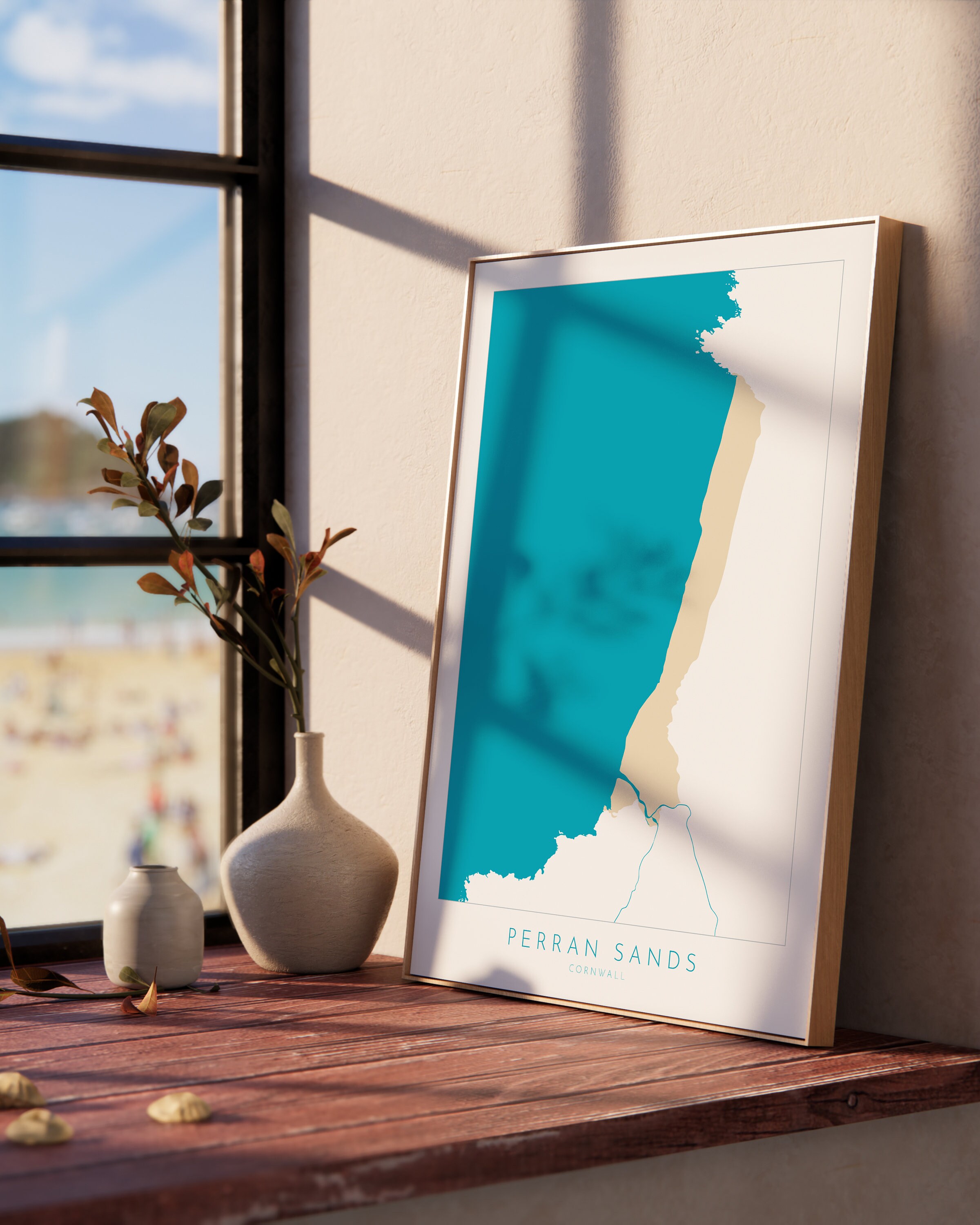 Perran Sands Map Art Perranporth Map Art, Cornwall Map, Cornwall Coast ...