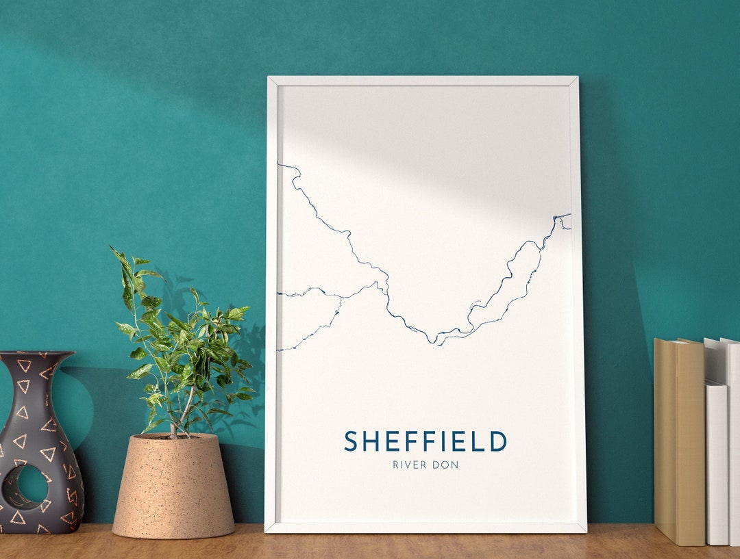 Sheffield Map Art - Yorkshire Map Art, Sheffield UK Map Art, River Don ...