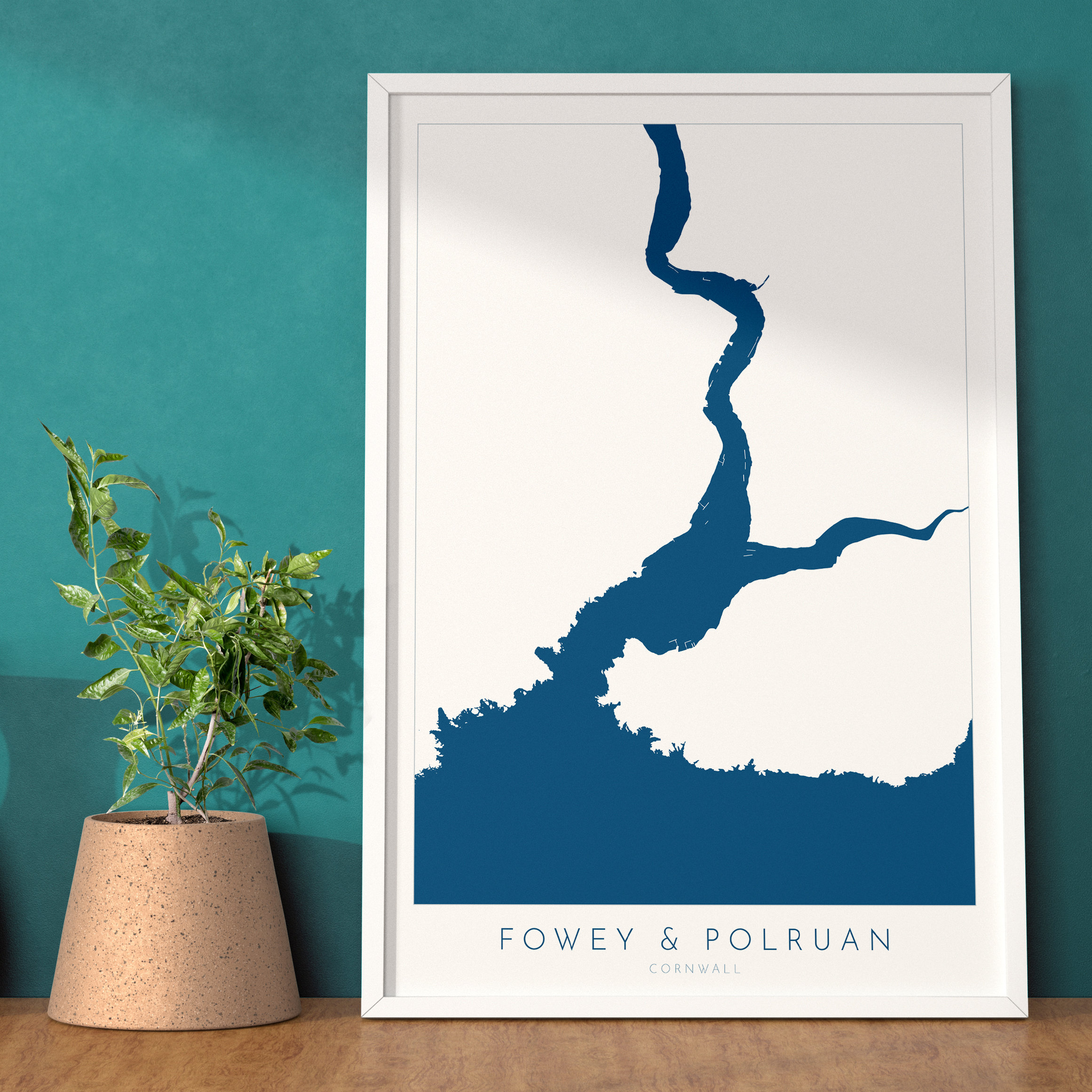 Fowey Print Polruan Map Poster, River Fowey Art, Cornwall Map, Cornish ...