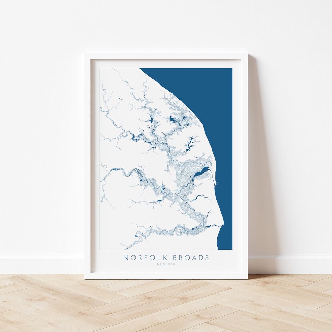 Norfolk Broads Map Art Norfolk Broads Print, Norfolk Map, Norfolk UK, Map Art, River Art ...