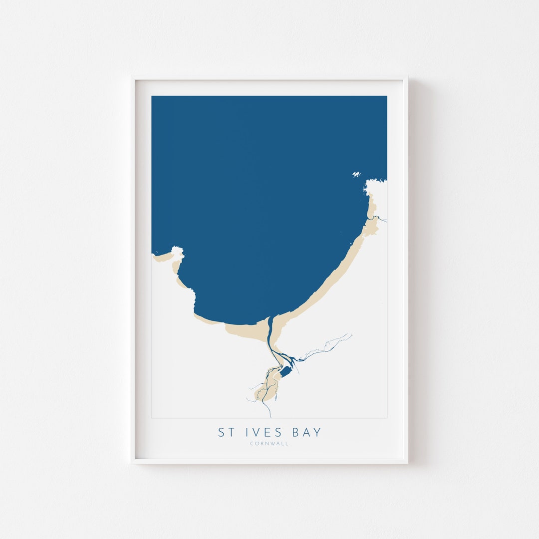 St Ives Bay Map Art St Ives Beach Print, Hayle Map Art, Carbis Bay Art ...