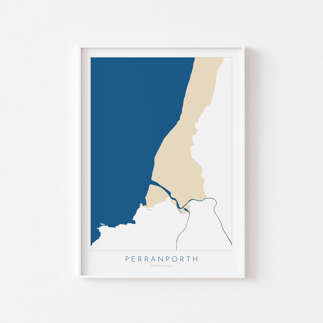 Perranporth Beach Print Perranporth Map Art, Cornwall Map, Cornwall ...