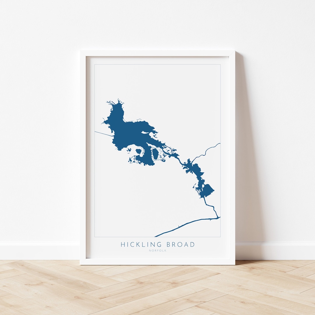 Hickling Broad Map - Norfolk Broads Map Art Print, Norfolk Art, Norfolk ...