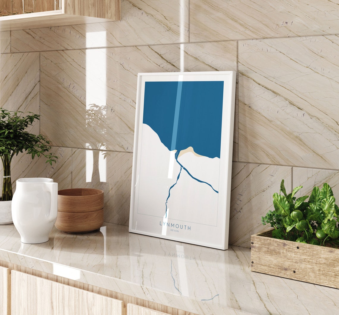Lynmouth Map Art - Lynmouth Devon Map, North Devon Map Art, Lynmouth ...