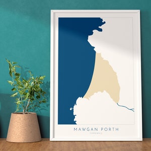 Mawgan Porth Map Art Cornwall Map Art, Mawgan Porth Beach Map, Cornwall ...