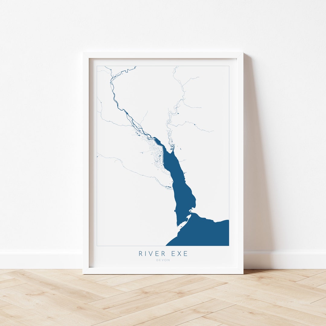River Exe Map - Exeter Map Art, Devon Art, Topsham Map, Exmouth Art ...