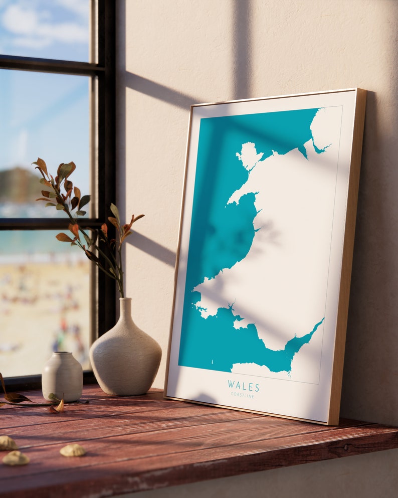 Wales Map Art - Wales Coast Map, Wales Coastline Art, Wales Art Poster ...