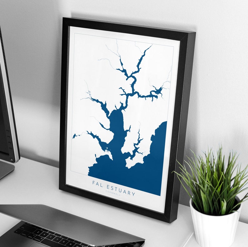 Fal Estuary Print - Cornwall Map, Falmouth Travel Poster, River Fal ...