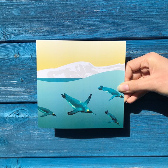 Carte pingouin manchot empereur carte de voeux eco | Etsy