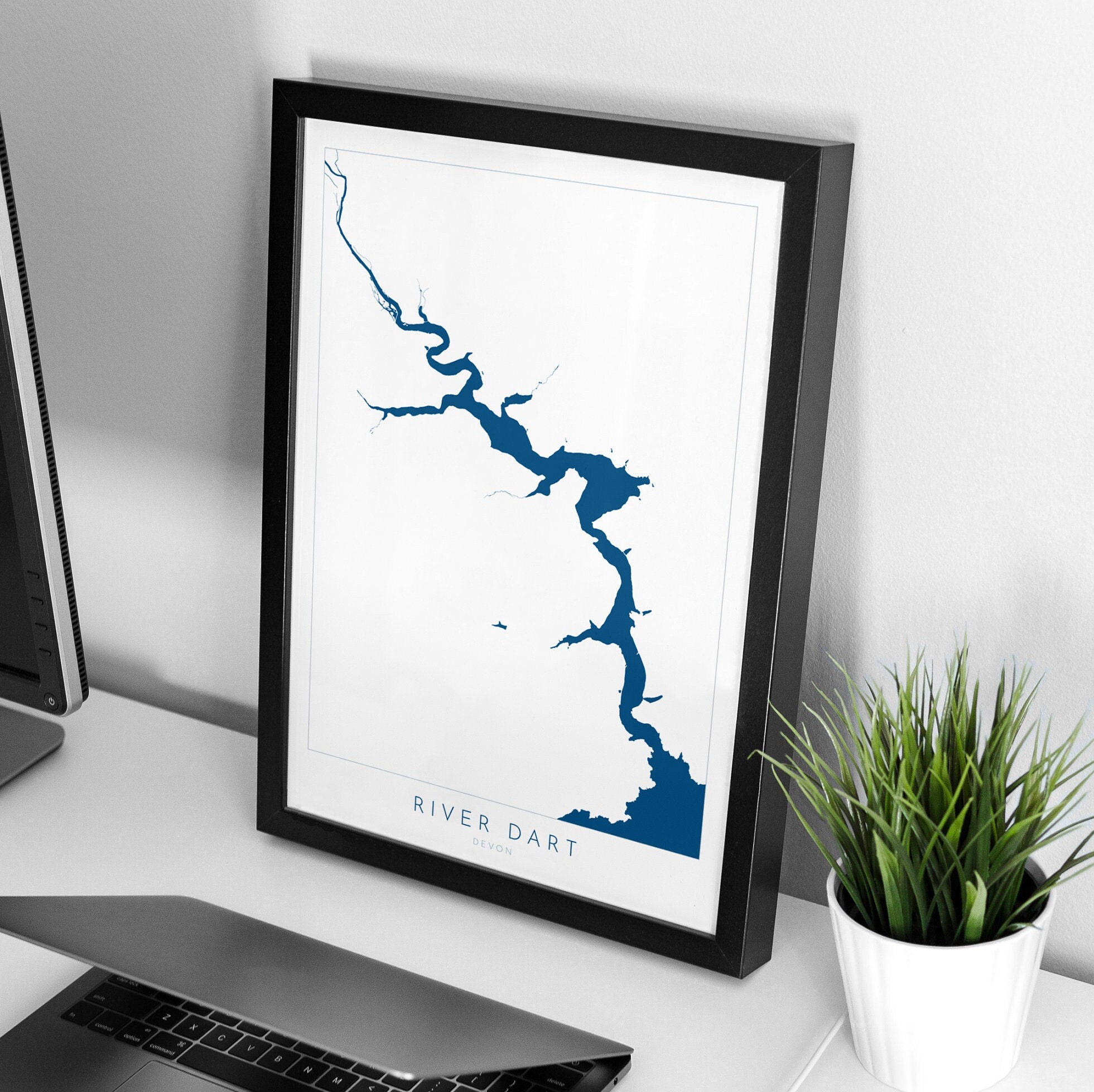 River Dart Print - Dartmouth Art, Devon Map, Totnes Art, Kingswear ...