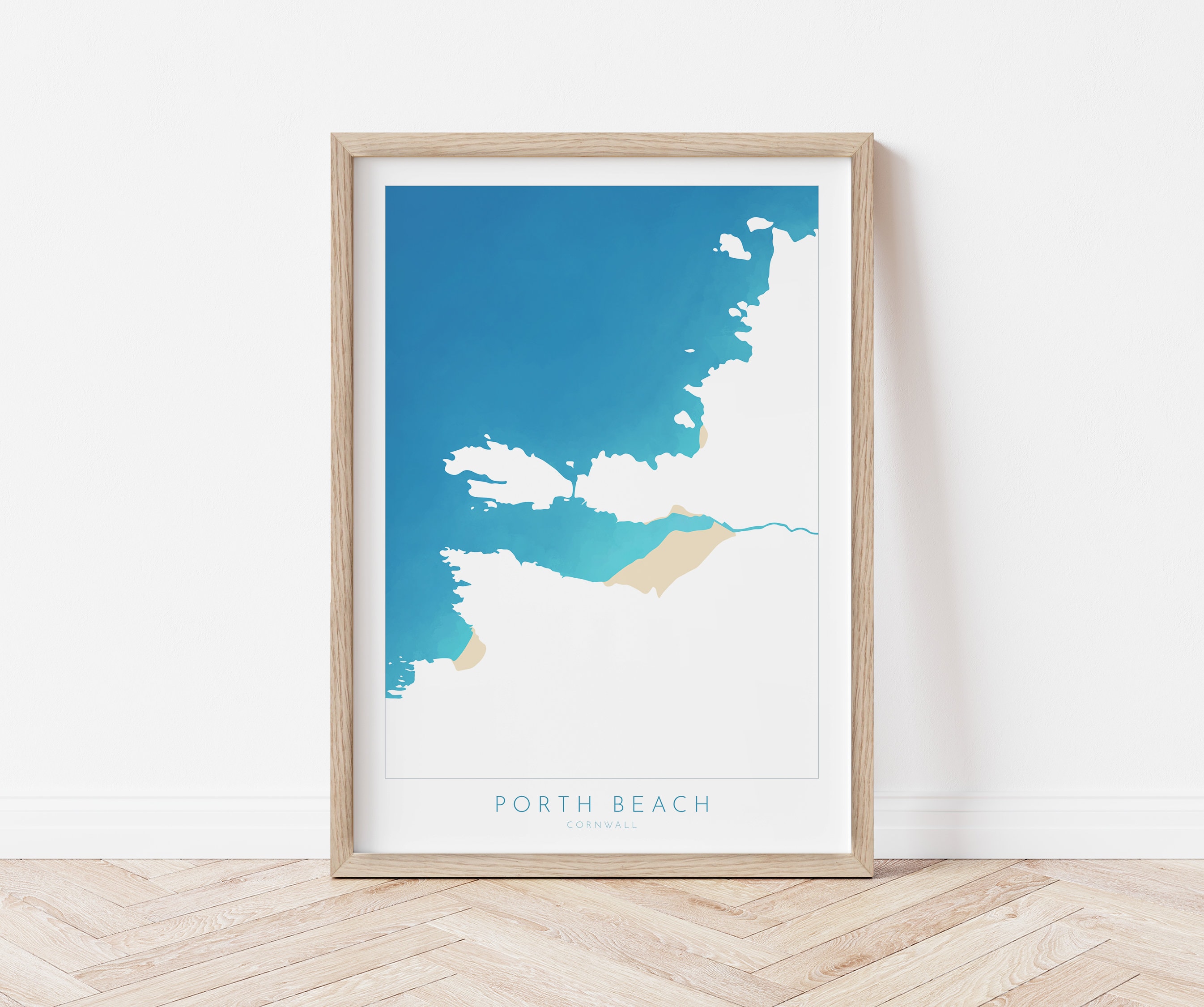 Porth Beach Art - Newquay Beach Print, Newquay Map, Cornwall Art ...