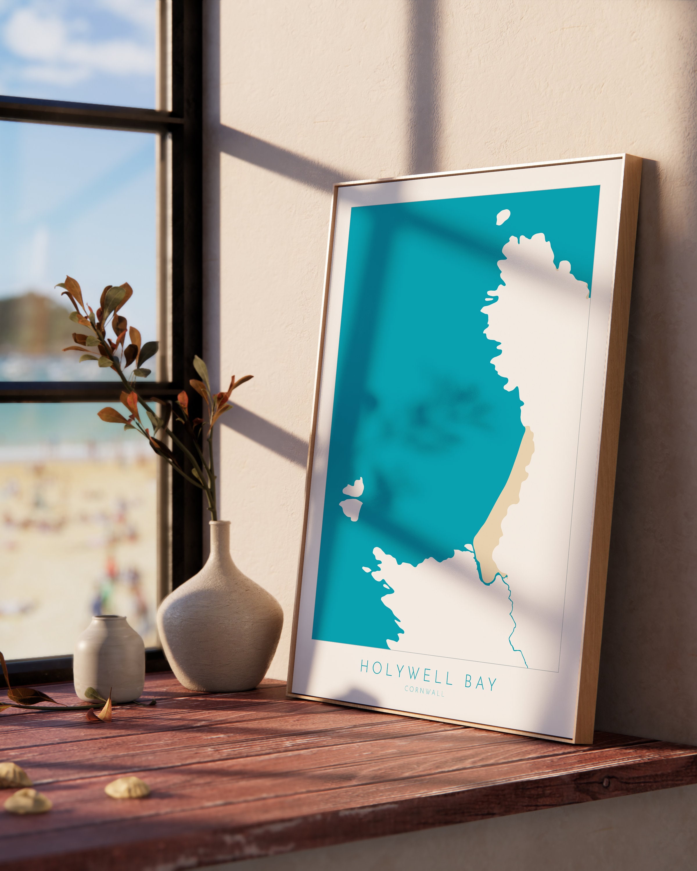 Holywell Bay Map Art Perranporth Map Art, Cornwall Map, Cornwall Coast ...