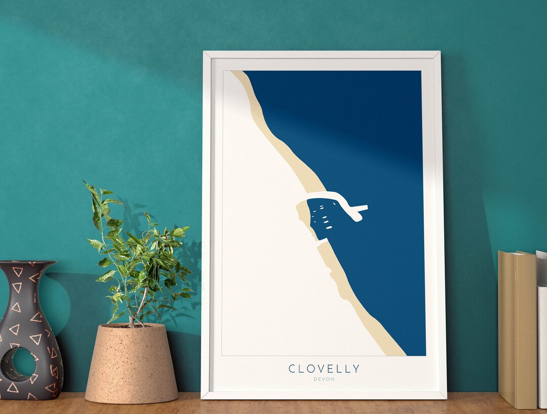 Clovelly Map Art - Clovelly Devon Map, Clovelly Beach Print, Clovelly ...