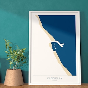Clovelly Map Art - Clovelly Devon Map, Clovelly Beach Print, Clovelly ...