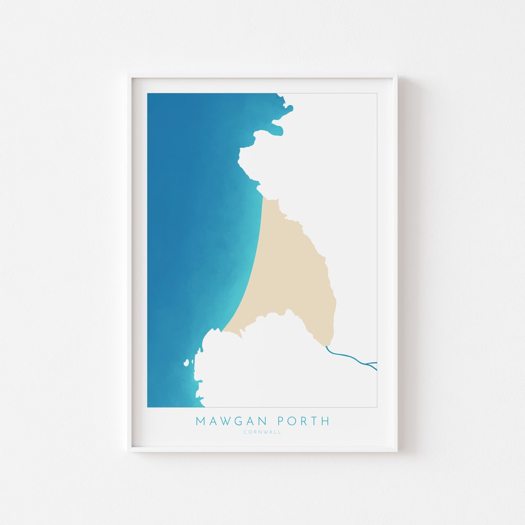 Mawgan Porth Map Art Cornwall Map Art, Mawgan Porth Beach Map, Cornwall ...