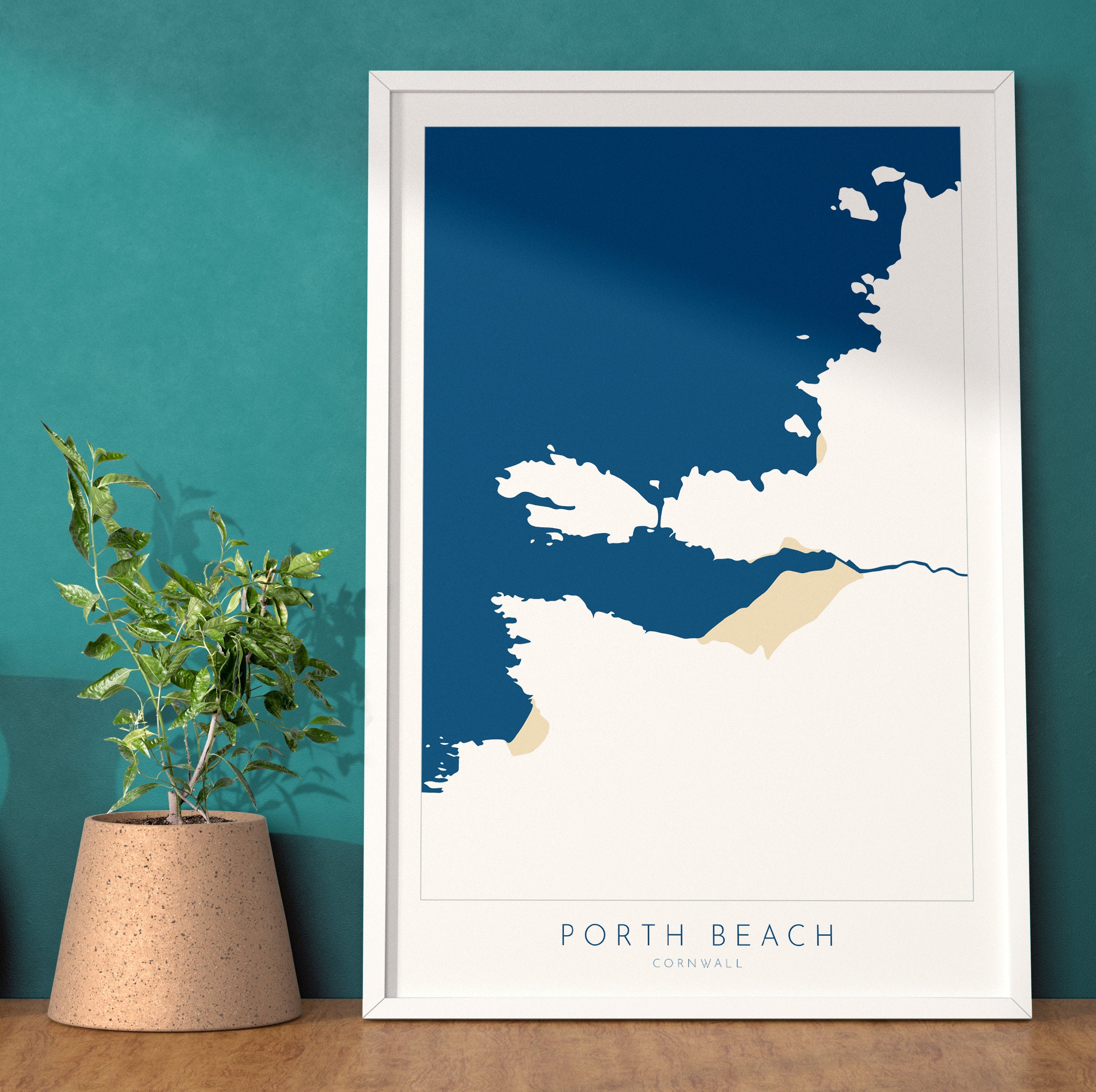 Porth Beach Art - Newquay Beach Print, Newquay Map, Cornwall Art ...