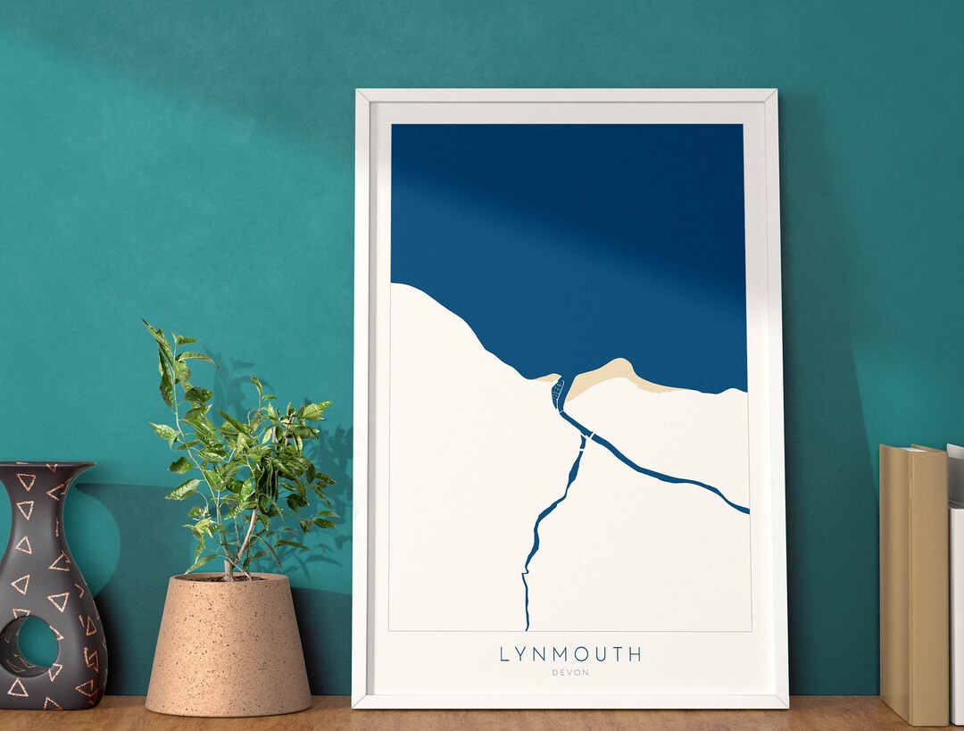 Lynmouth Map Art - Lynmouth Devon Map, North Devon Map Art, Lynmouth ...
