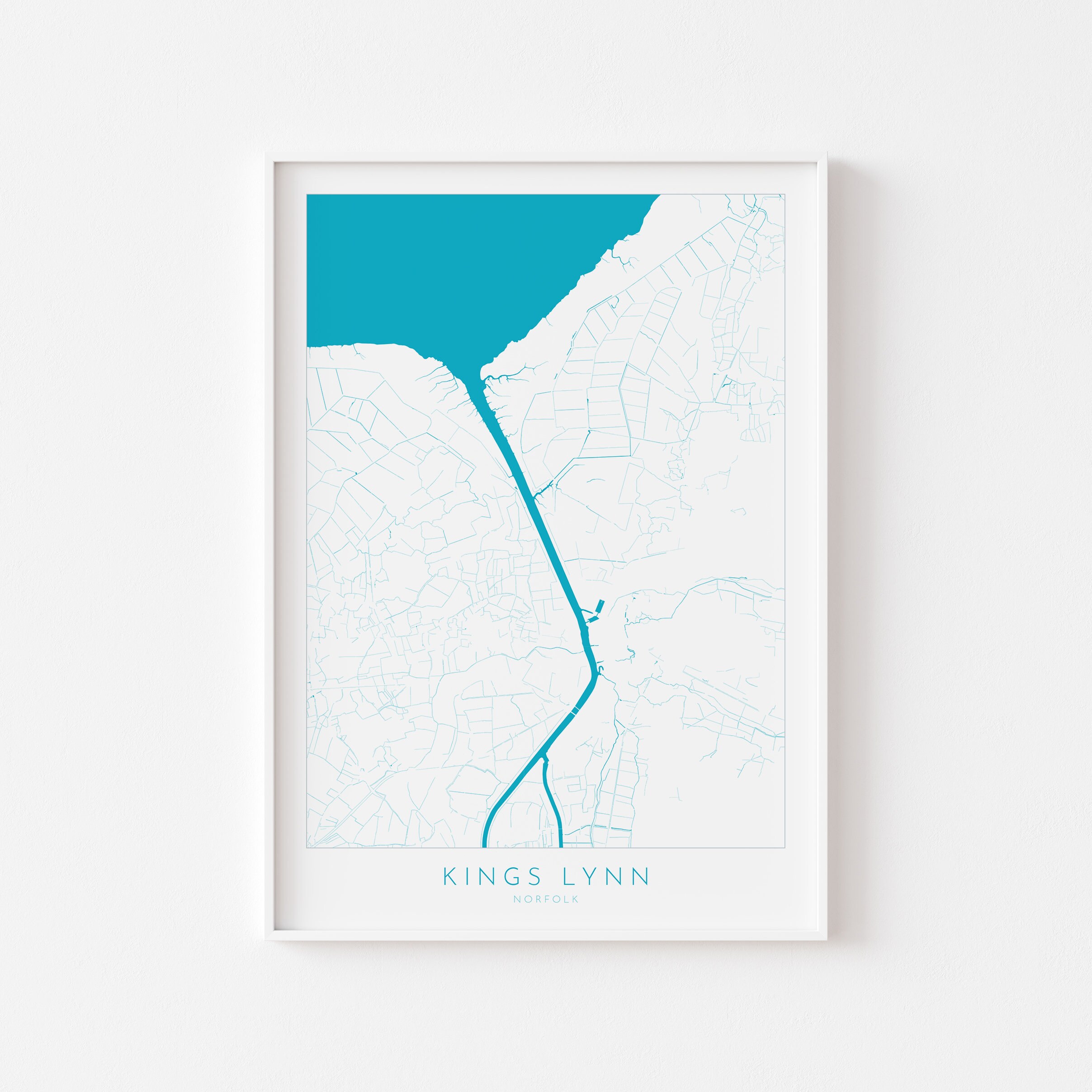 Kings Lynn Map Art - River Great Ouse Map, Norfolk Map, Kings Lynn ...
