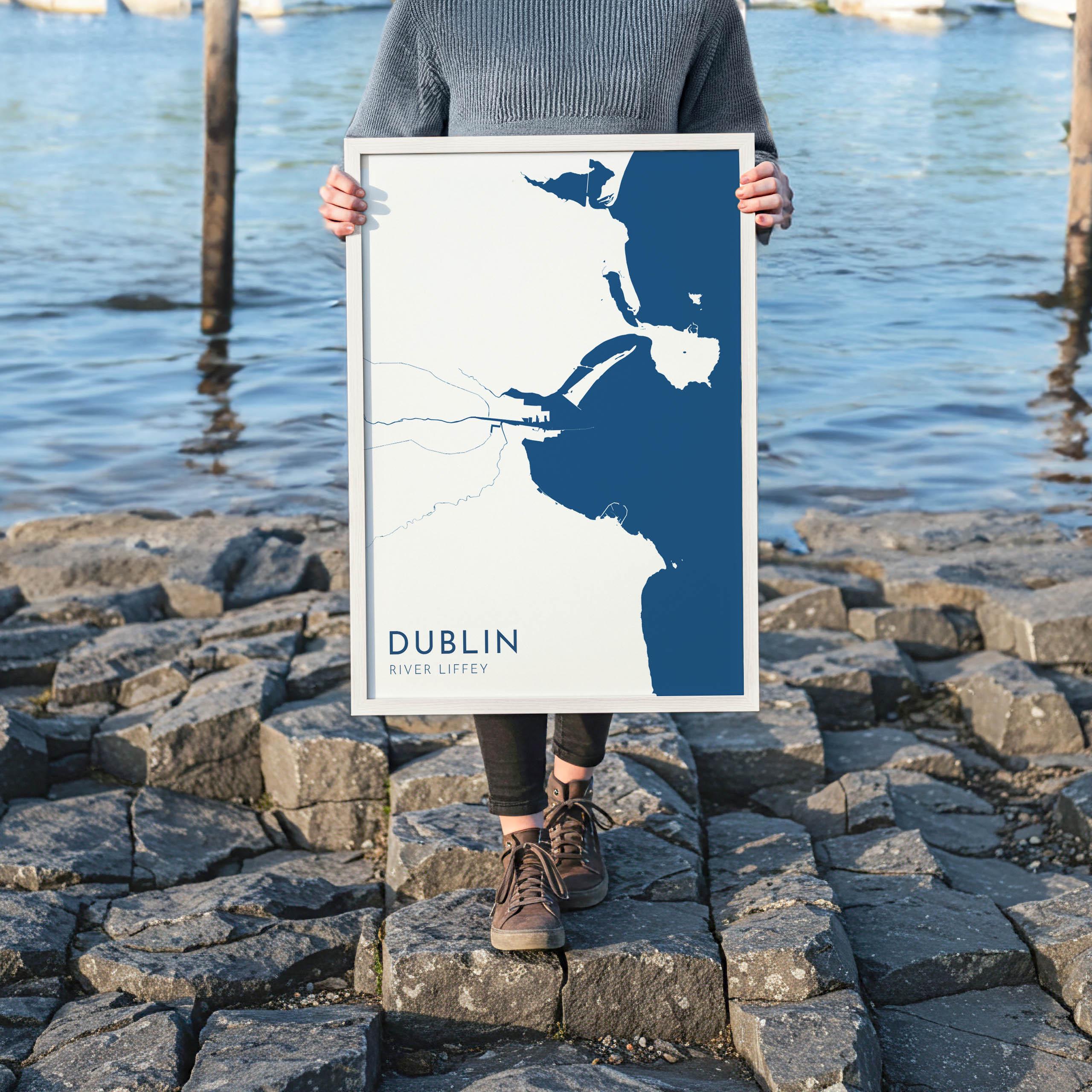 Dublin Map Art - Dublin River Liffey Map Art, Ireland Art Print ...